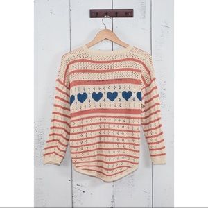 Sweaters | Pinkblue Heart Striped Pointelle Knit Sweater | Poshmark